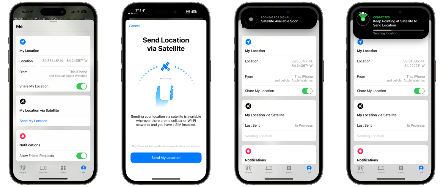 How to share your location from an iPhone via satellite : iPad Pilot News