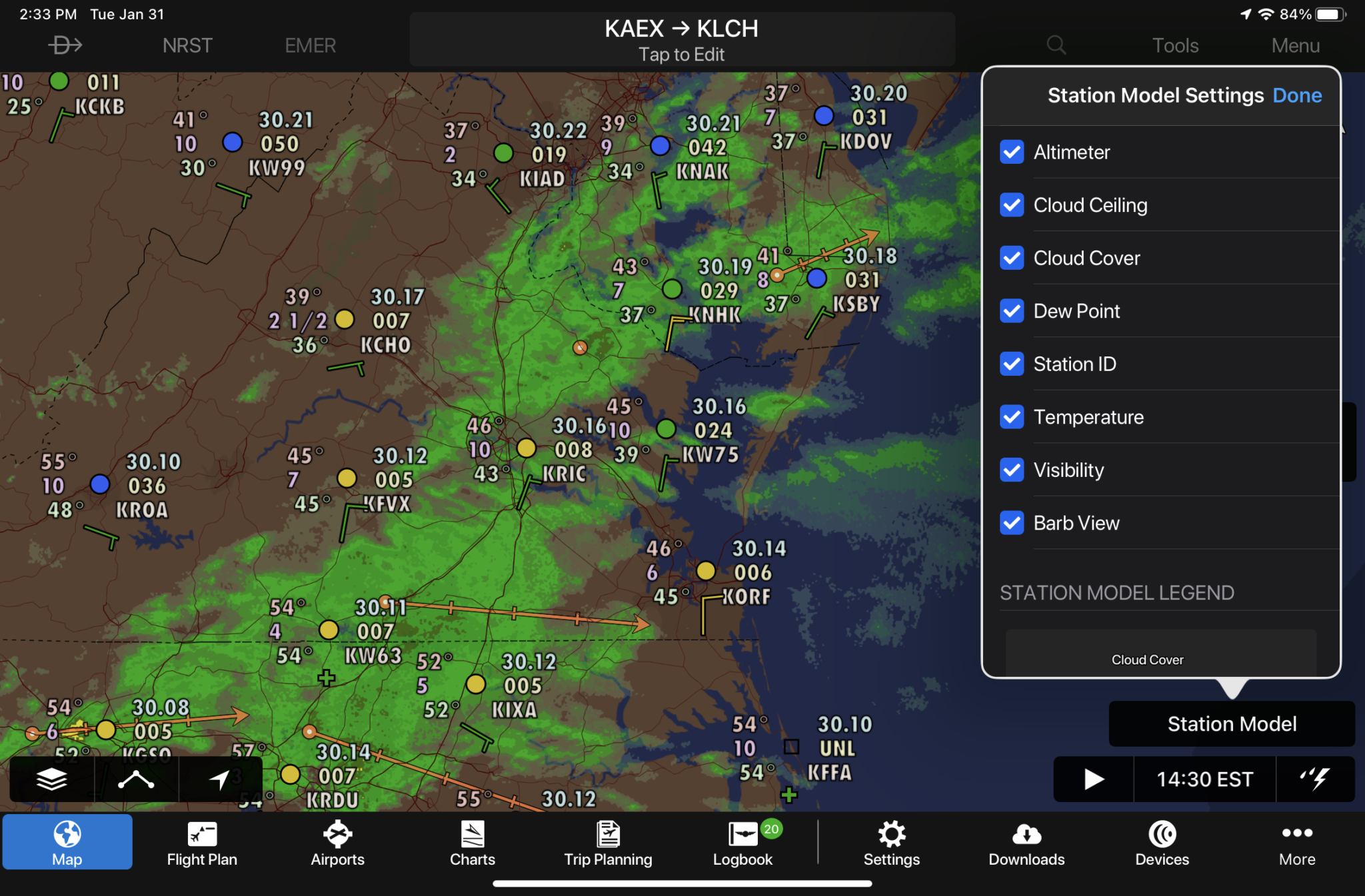 Garmin Pilot adds METAR station plots and navlog enhancements - iPad ...