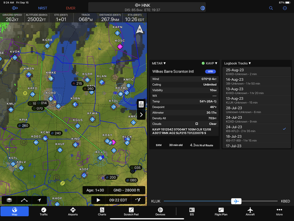 Weather planning with Garmin Pilot: widgets and flight profile - iPad ...